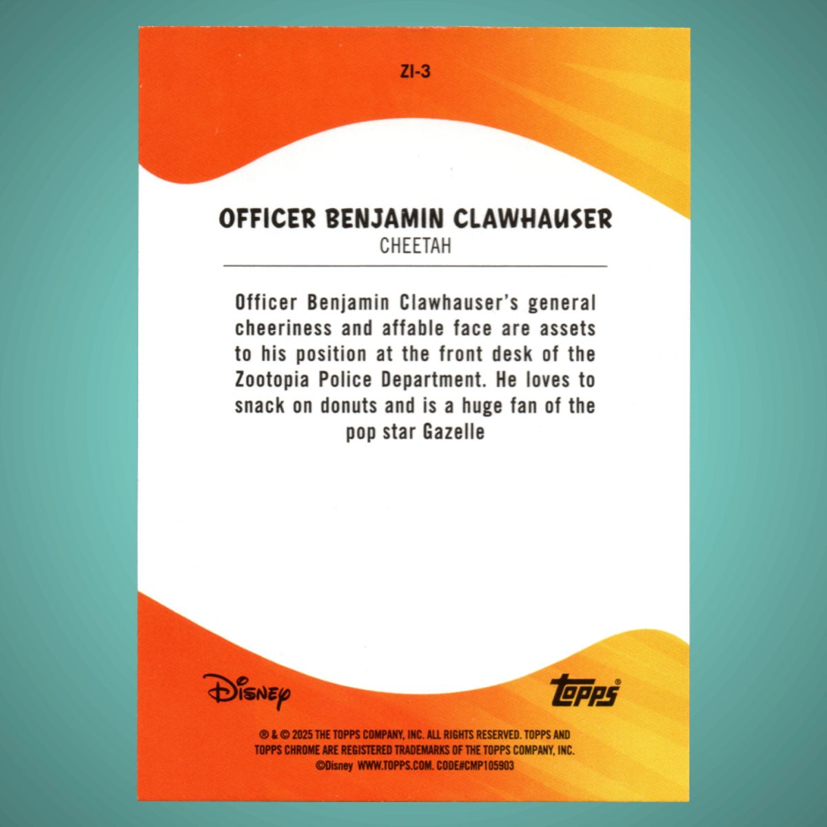 2025 Topps® Chrome Disney Zootopia Icons Officer Benjamin Clawhauser Z
